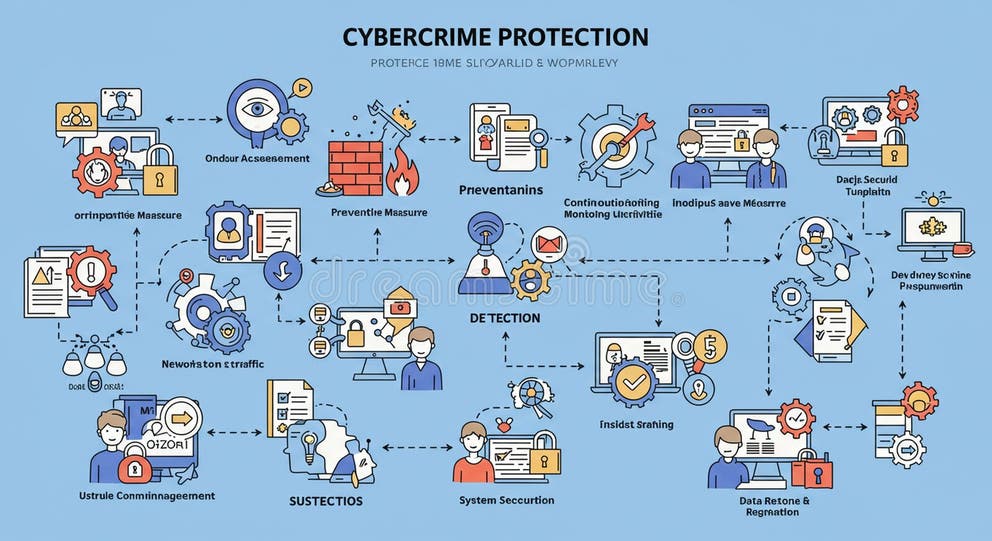 Flowchart Illustrating Cybercrime Protection Processes. Includes ...