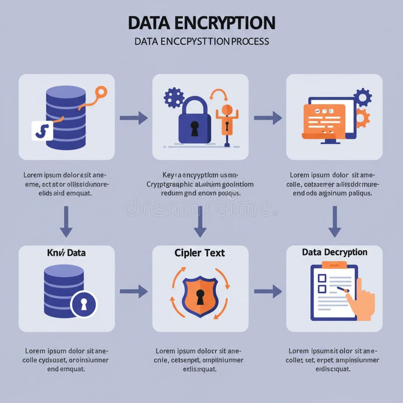 Flowchart Illustrating the Data Encryption Process. it Includes Six Steps: Stock Illustration ...