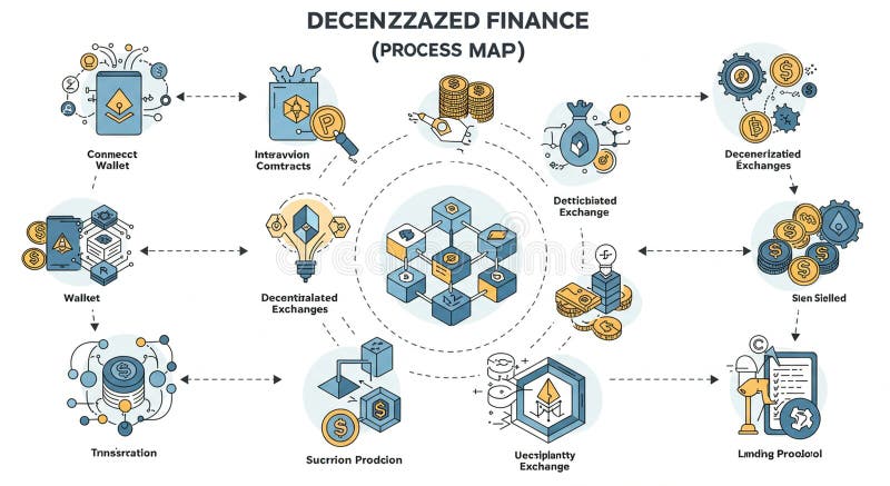Flowchart Illustrating Decentralized Finance Processes. Central ...