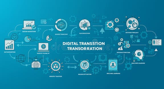 Flowchart Illustrating Digital Transformation with Interconnected Icons ...