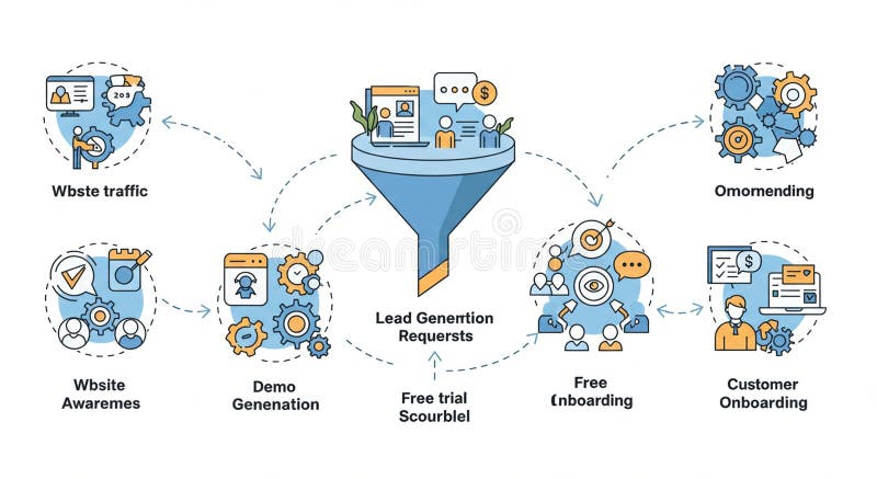 Flowchart Illustrating a Lead Generation Process. Central Image Shows a ...