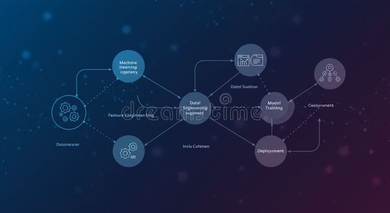 Flowchart Illustrating a Machine Learning Lifecycle on a Dark Gradient ...
