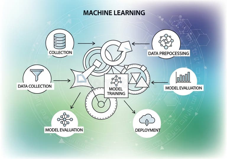 Flowchart Illustrating a Machine Learning Process. Key Stages Include "Data Collection," "Data ...