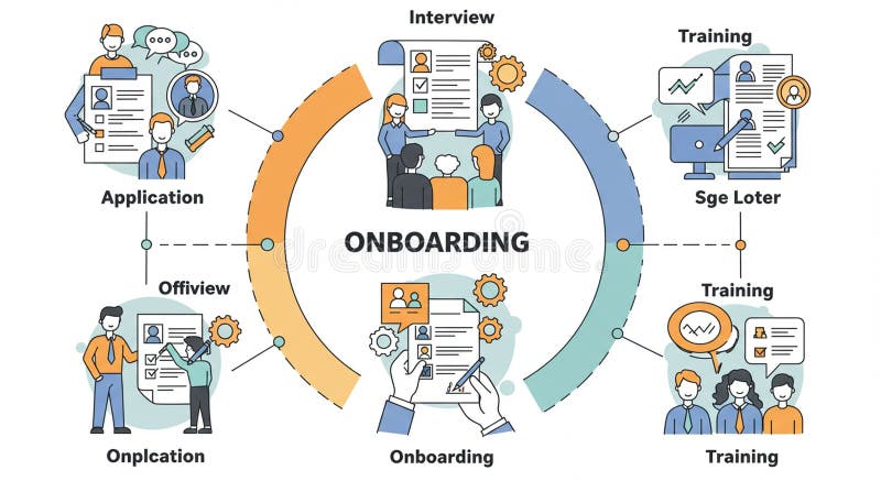 Flowchart Illustrating the Onboarding Process with Stylized Figures and ...