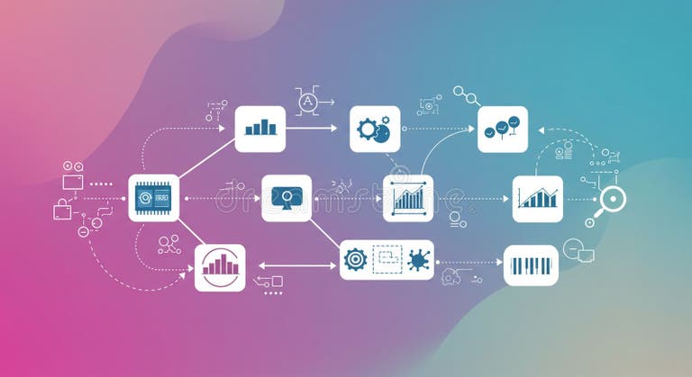 Flowchart Illustrating a Process with Interconnected Icons and Arrows ...