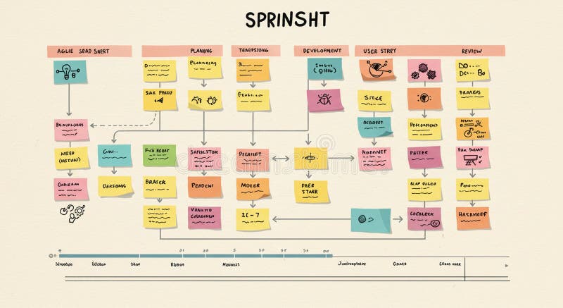 Flowchart Illustrating a Project Management Process Divided into Sections: Agile Road Stock ...