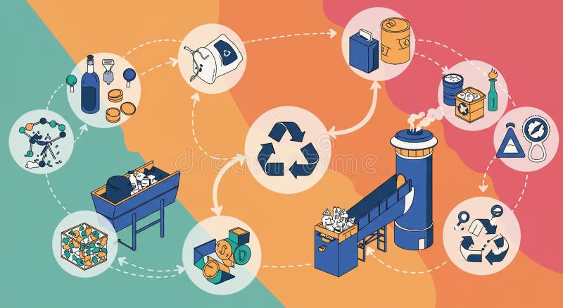 Flowchart Illustrating a Recycling Process on a Colorful Gradient ...