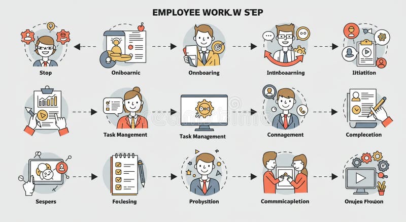 Flowchart Illustrating Stages of Employee Workflow. Each Step is ...