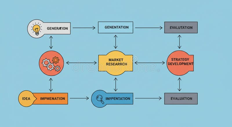 Flowchart Illustrating Stages of a Project Process on a Blue Background ...