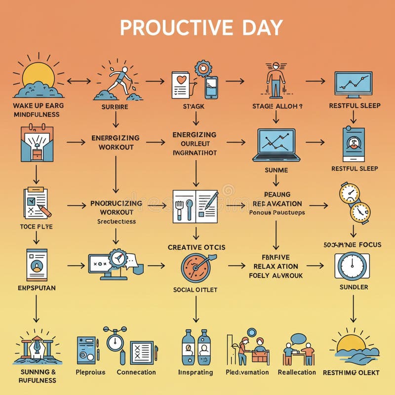 Flowchart Illustrating a Structured daily Routine Labeled "PROUCTIVE ...