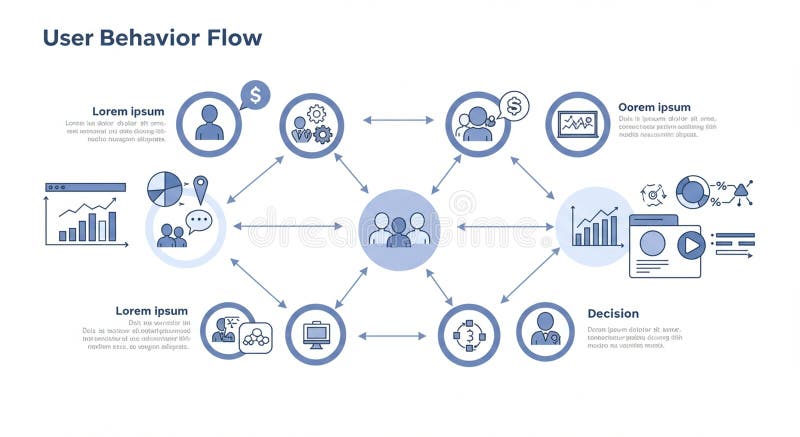 Flowchart Illustrating User Behavior, Featuring Interconnected Icons ...