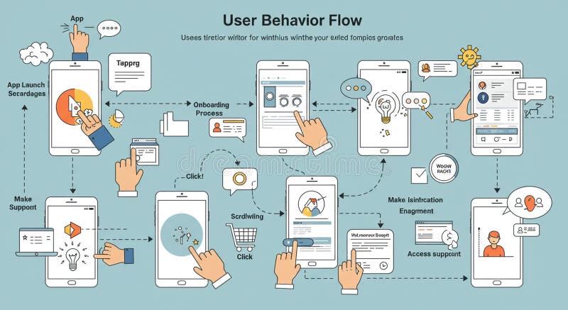 Flowchart Illustrating User Behavior in a Mobile App. Includes a Series ...