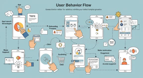 Flowchart Illustrating User Behavior in a Mobile App. Includes a Series ...
