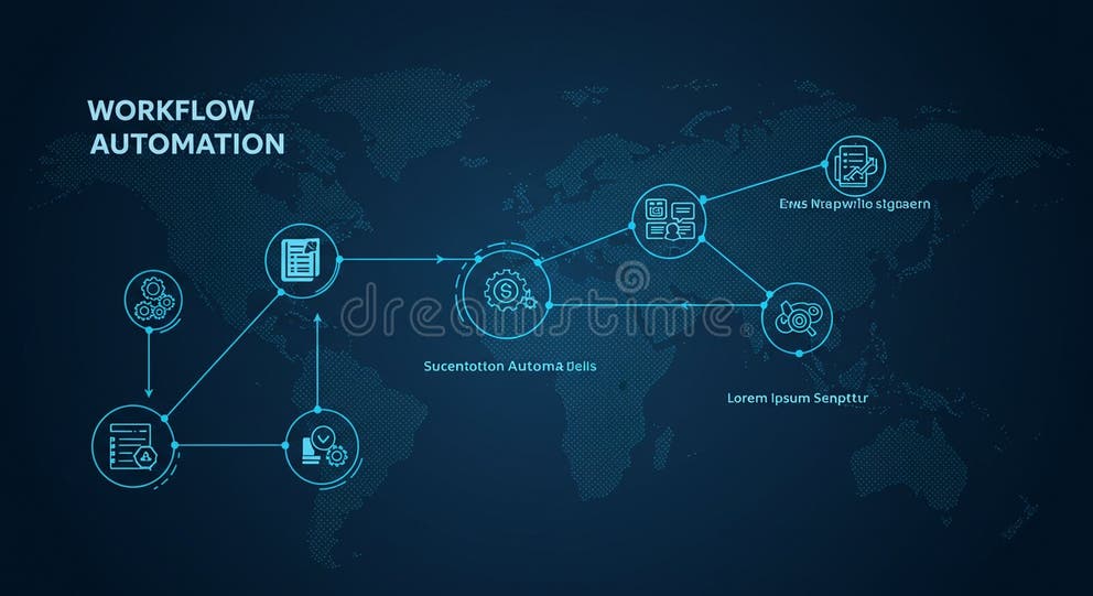 Flowchart Illustrating Workflow Automation on a Dotted World Map ...