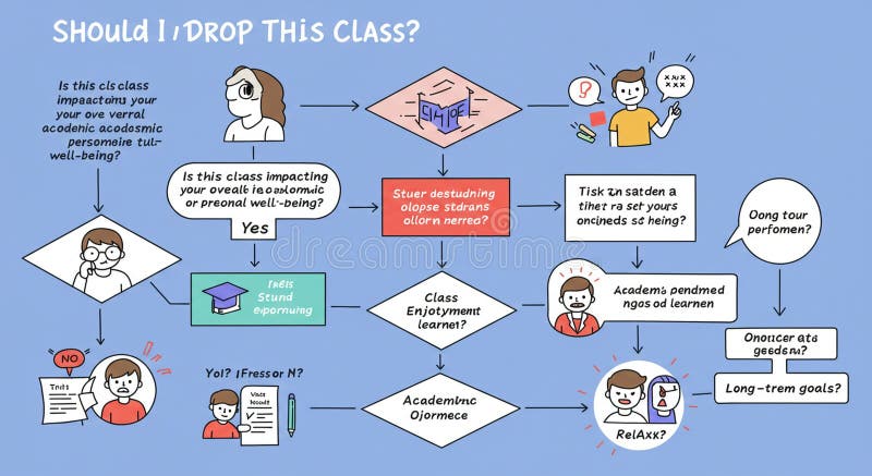 Flowchart Illustration Titled "Should I Drop this Class?" in a Playful ...