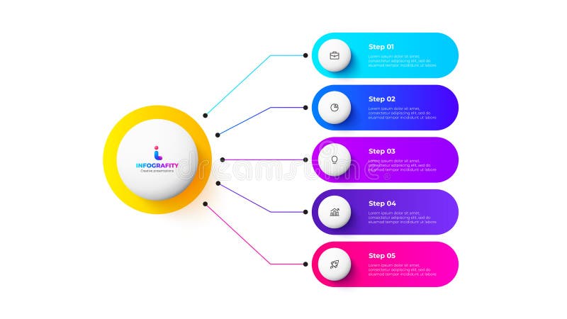 Flowchart Infographic Business Template. Central Circle with 5 Rounded ...