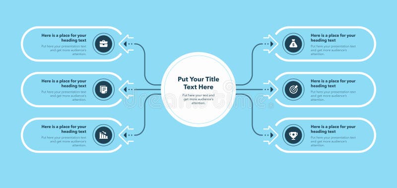 Flowchart Infographic with Central Circle and Six Options - Blue ...