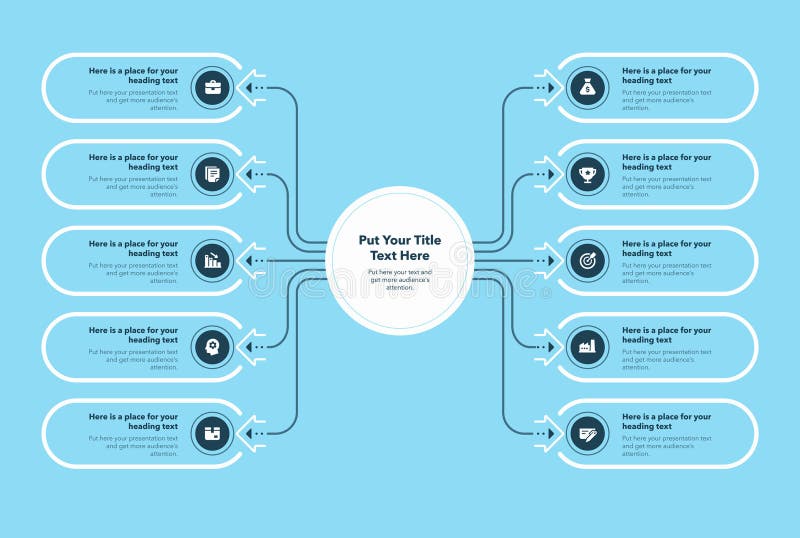 Flowchart Infographic with Central Circle and Ten Options - Blue ...