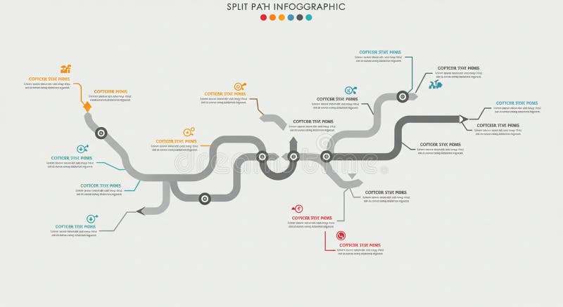 Flowchart Infographic Featuring a Winding, Branching Path with Nodes ...
