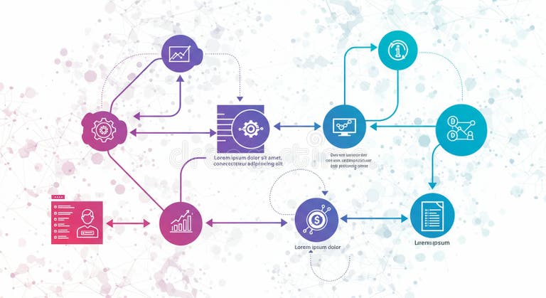 Flowchart with Interconnected Colored Nodes Representing a Process ...