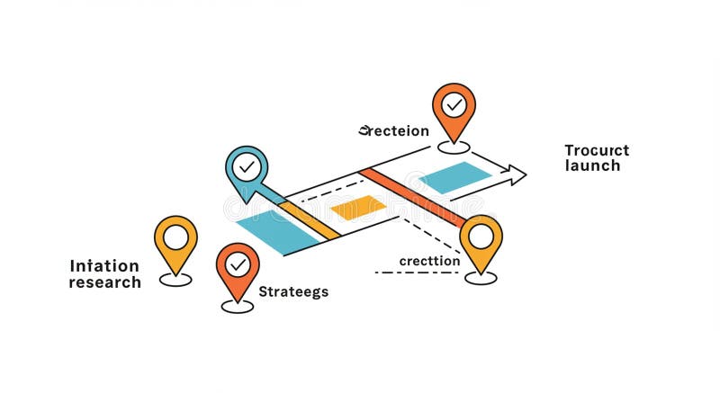 A Flowchart with a Linear Path Marked by Colored Location Pins. Each ...