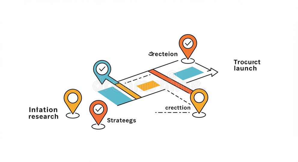 A Flowchart with a Linear Path Marked by Colored Location Pins. Each ...