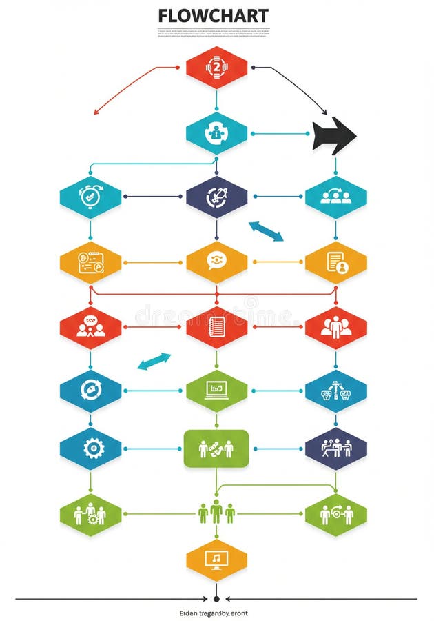 Flowchart With Multi Colored Hexagonal Nodes Connected By Arrows