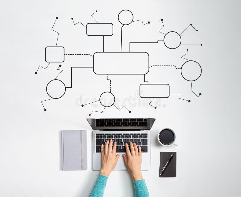 Flowchart with Person Using Laptop Stock Photo - Image of notebook ...