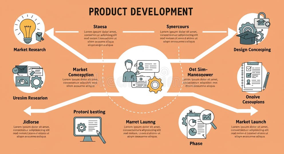Flowchart of a Product Development Process with Six Stages. Each Stage is Stock Illustration ...