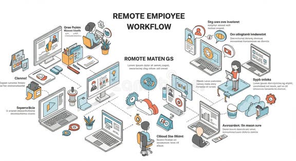 Flowchart for a Remote Employee Workflow with Isometric Graphics ...