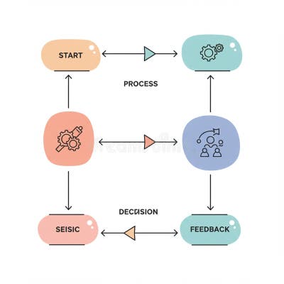 Flowchart Showcasing a Cyclic Process with Four Main Stages: "Start," "Process," Stock ...