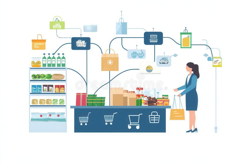Grocery Order Flow Infographic Illustrating Selection, Checkout ...