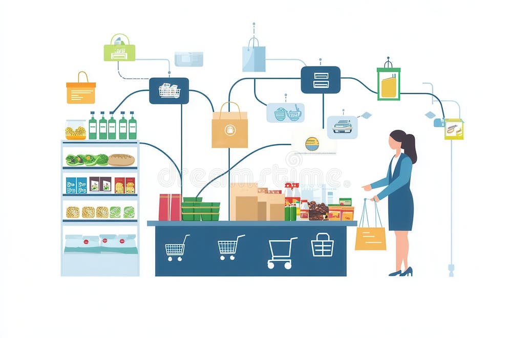 Grocery Order Flow Infographic Illustrating Selection, Checkout ...