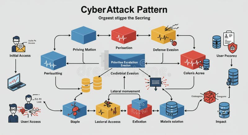 Flowchart Titled "Cyber Attack Pattern" Illustrating a Cyber Attack ...