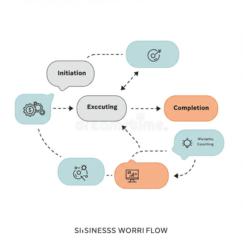Flowchart Titled "SISINESS WORRI FLOW" with Stages: "Initiation ...