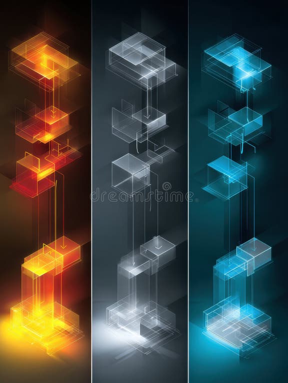 Flowchart Transitions into 3D AI Structure with Luminous Edges in ...