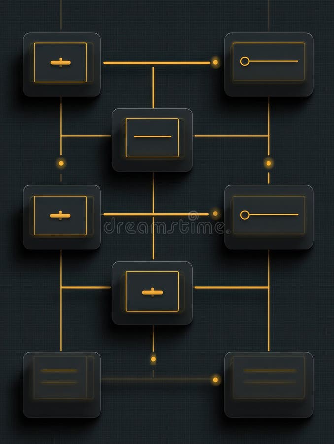 Flowchart of Design Elements Showing Relationships and Functionalities in a Dark Interface Stock ...