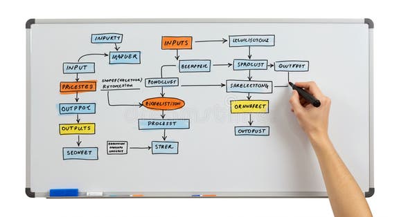Flowchart on a Whiteboard, Showcasing Various Processes in Rectangular ...