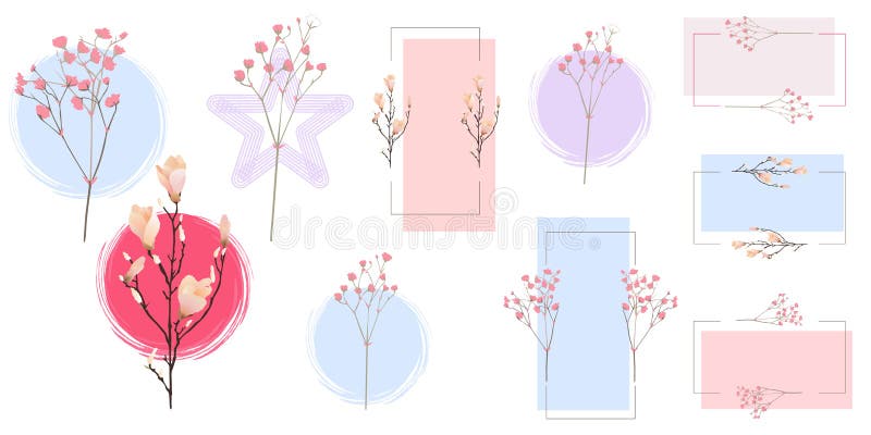 Vector Illustration of Decorative Square Flower Frames of Blooming ...