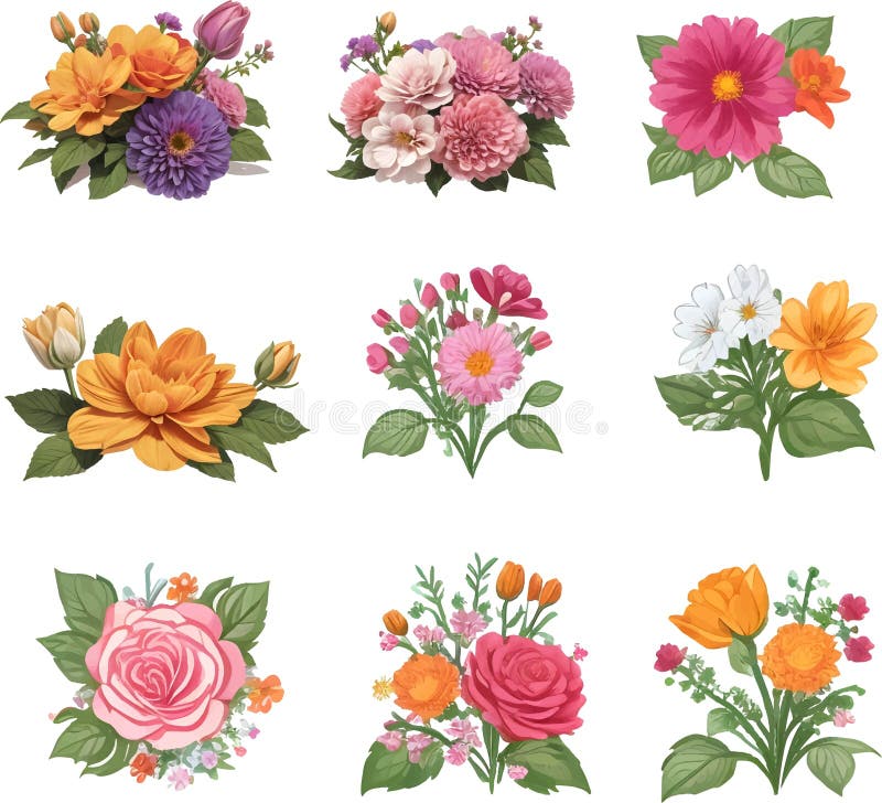 Flower Vector, Bundle Flowers, Bunch Flowers Illustration Stock Vector ...