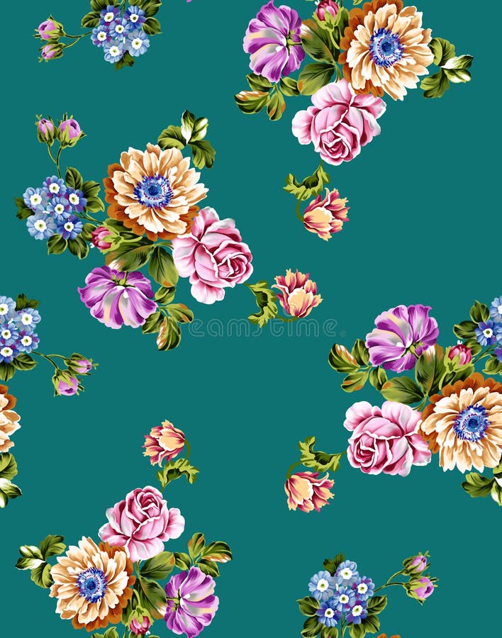 Flower Allover Pattern and Drak Rama Colour Stock Illustration ...