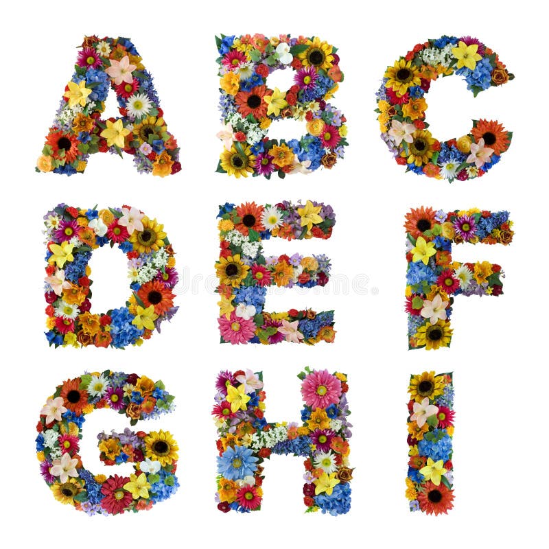 Floral Alphabet Isolated on White - Letters a, B, C, D, E, F Stock ...