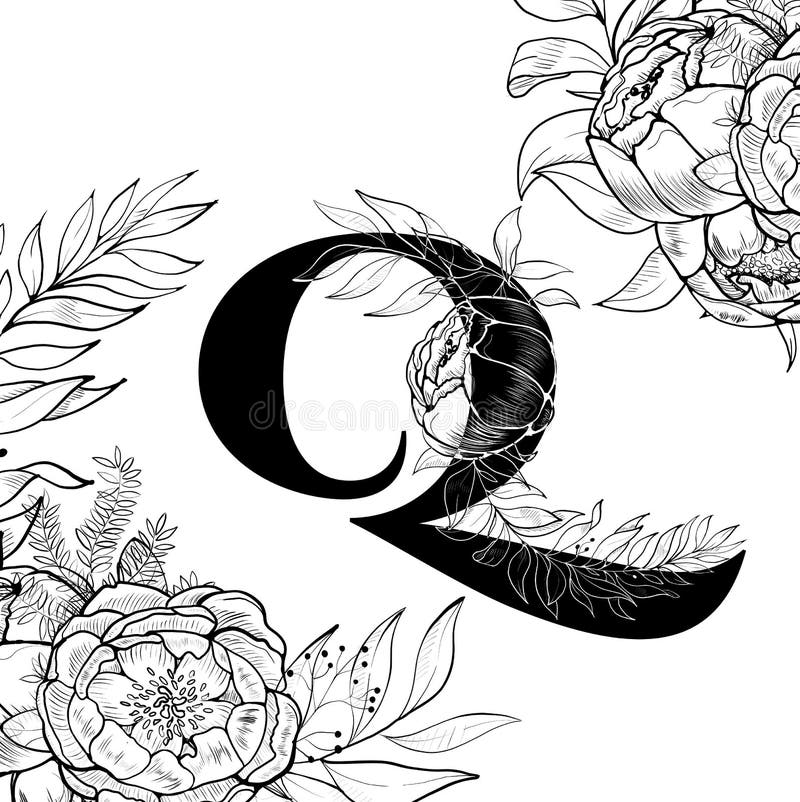 Flower Alphabet Letter Q Pattern Stock Vector - Illustration of ...