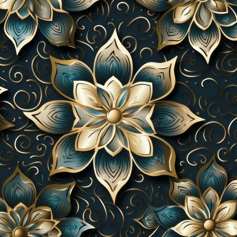 Flower Arabian Pattern Decorative Texture Blue and Gold , Generated by ...