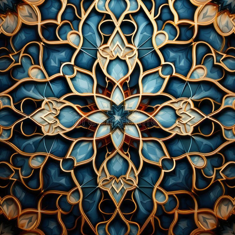 Flower Arabian Pattern Decorative Texture Blue and Gold , Generated by ...