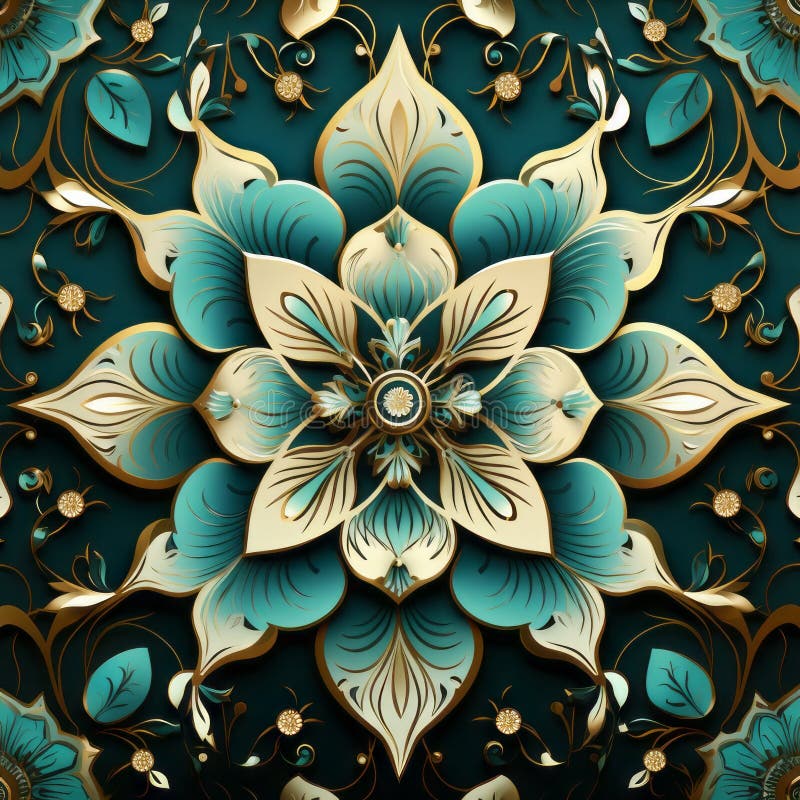 Flower Arabian Pattern Decorative Texture Blue and Gold , Generated by ...