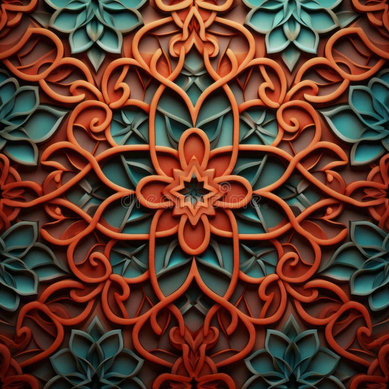 Flower Arabian Pattern Decorative Texture Red and Gold , Generated by ...
