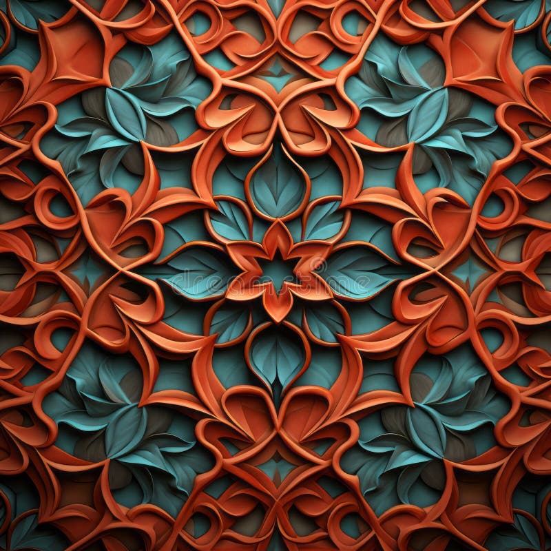 Flower Arabian Pattern Decorative Texture Red and Gold , Generated by ...