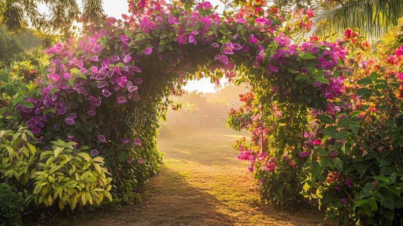 Flower Arch Sunrise Garden Path Stock Photos - Free & Royalty-Free ...