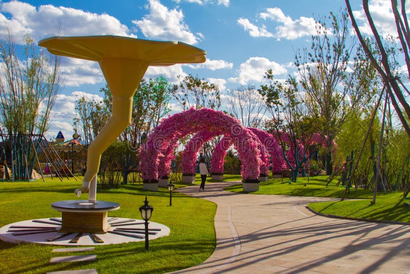 Flower Architectures and Trail in a Park Stock Image - Image of chinese ...